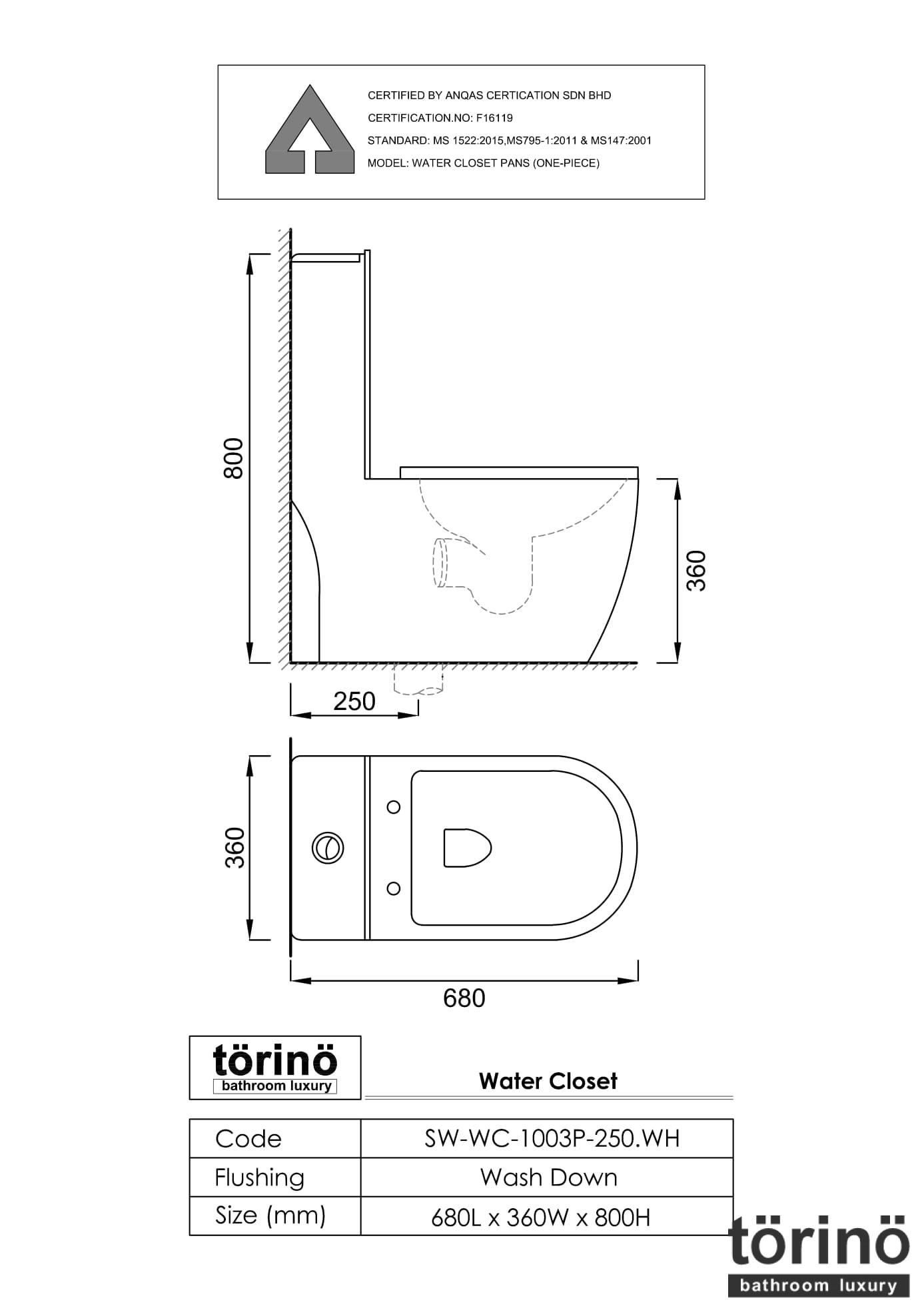 Torino - Föranö Water Closet SW-WC-1003P-180.WH